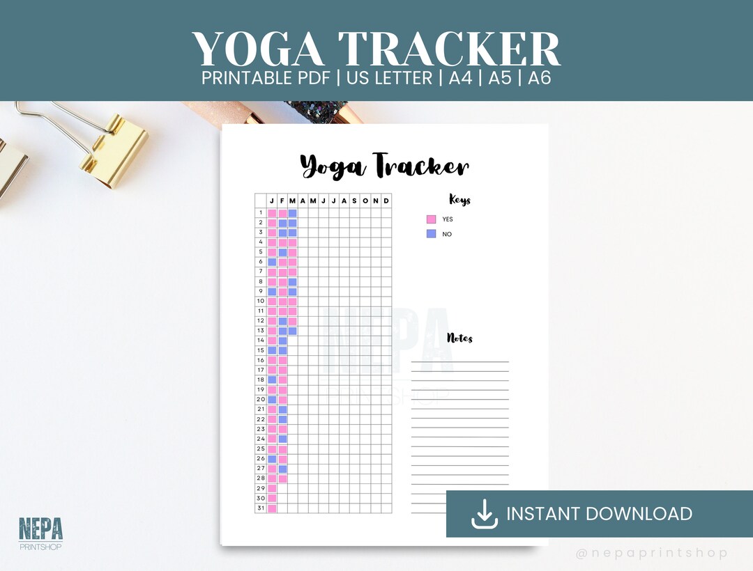 Printable Yoga Tracker, Exercise Log, Journal Page, Daily Habit Tracker ...