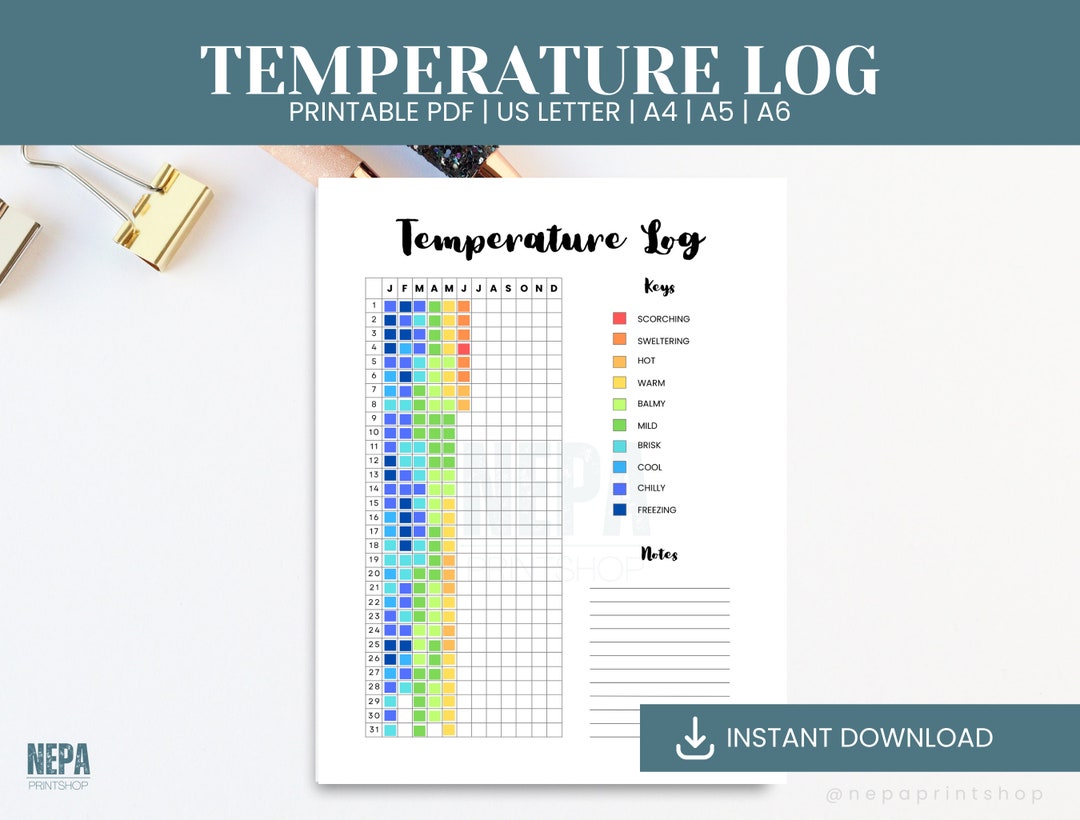 Printable Temperature Log, Temperature Tracker, Journal Page, Daily ...