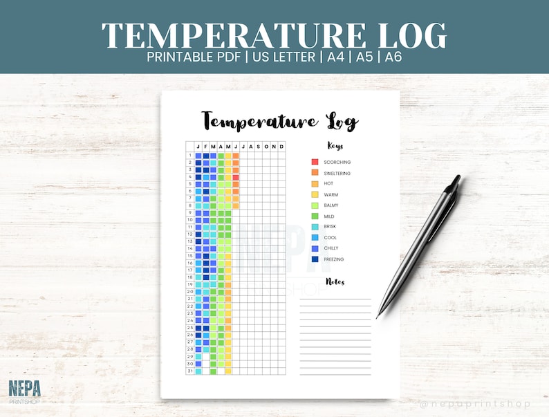 Printable Temperature Log, Temperature Tracker, Journal Page, Daily ...