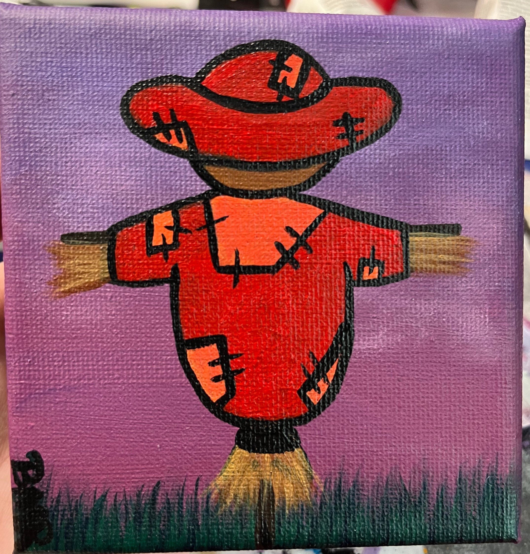 Original Scarecrow Acrylic Painting on 4x4 Canvas | Etsy UK
