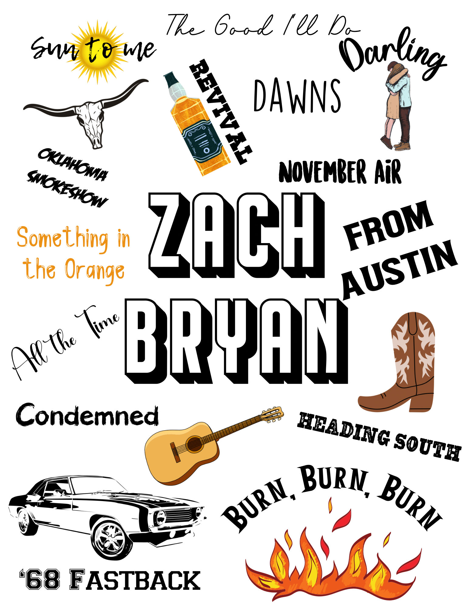 Zach Bryan Songs 2 Pack black Font and White Font PNG Digital Download ...