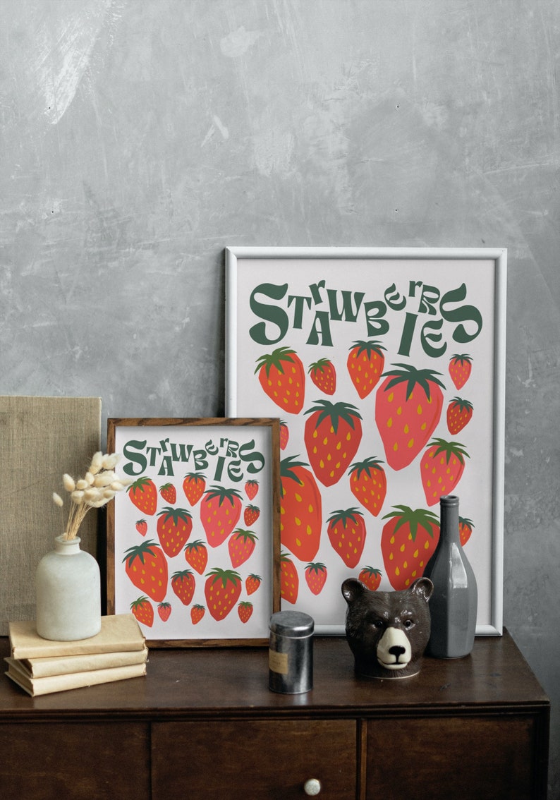 Strawberries Wall Art Strawberry Poster Kitchen Decor Funky - Etsy
