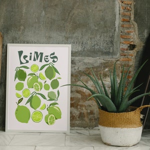 Limes Wall Art, Citrus Poster Kitchen Decor, Lime Funky Fruit Poster ...