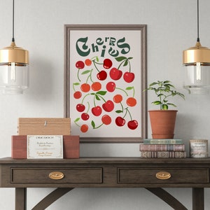 Cherries Wall Art, Cherry Poster Kitchen Decor, Funky Fruit Poster ...
