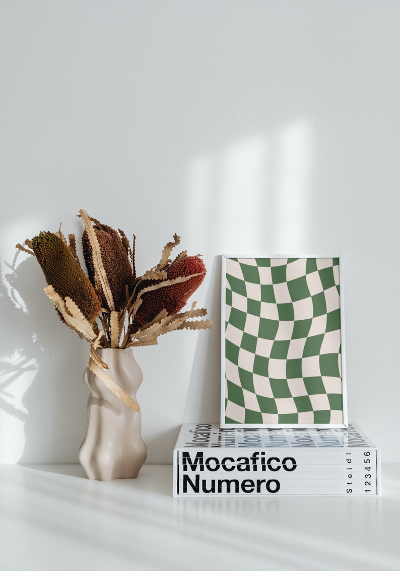 Sage Green Checkered Poster Funky Wall Art Digital Download Trendy ...