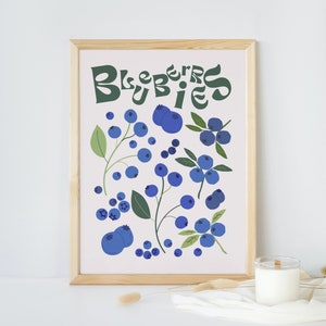 Blueberries Wall Art, Blueberry Poster Kitchen Decor, Funky Fruit ...