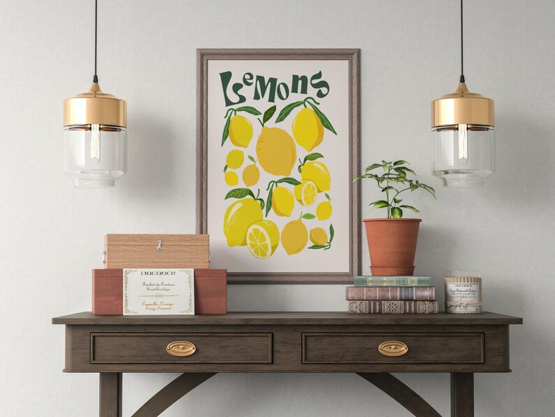 Lemons Wall Art, Lemon Poster Kitchen Decor, Funky Fruit Poster, Lime ...