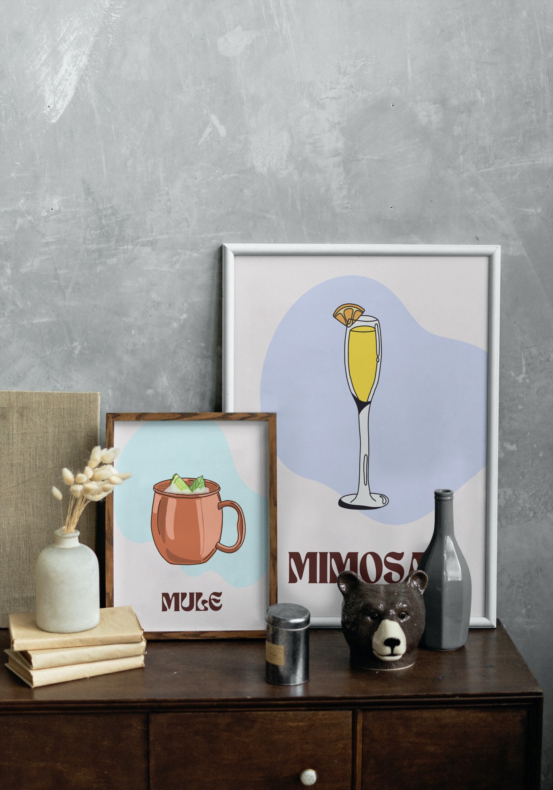 SET of 9 Cocktail Prints, Bar Cart Accessories, Alcohol Prints ...