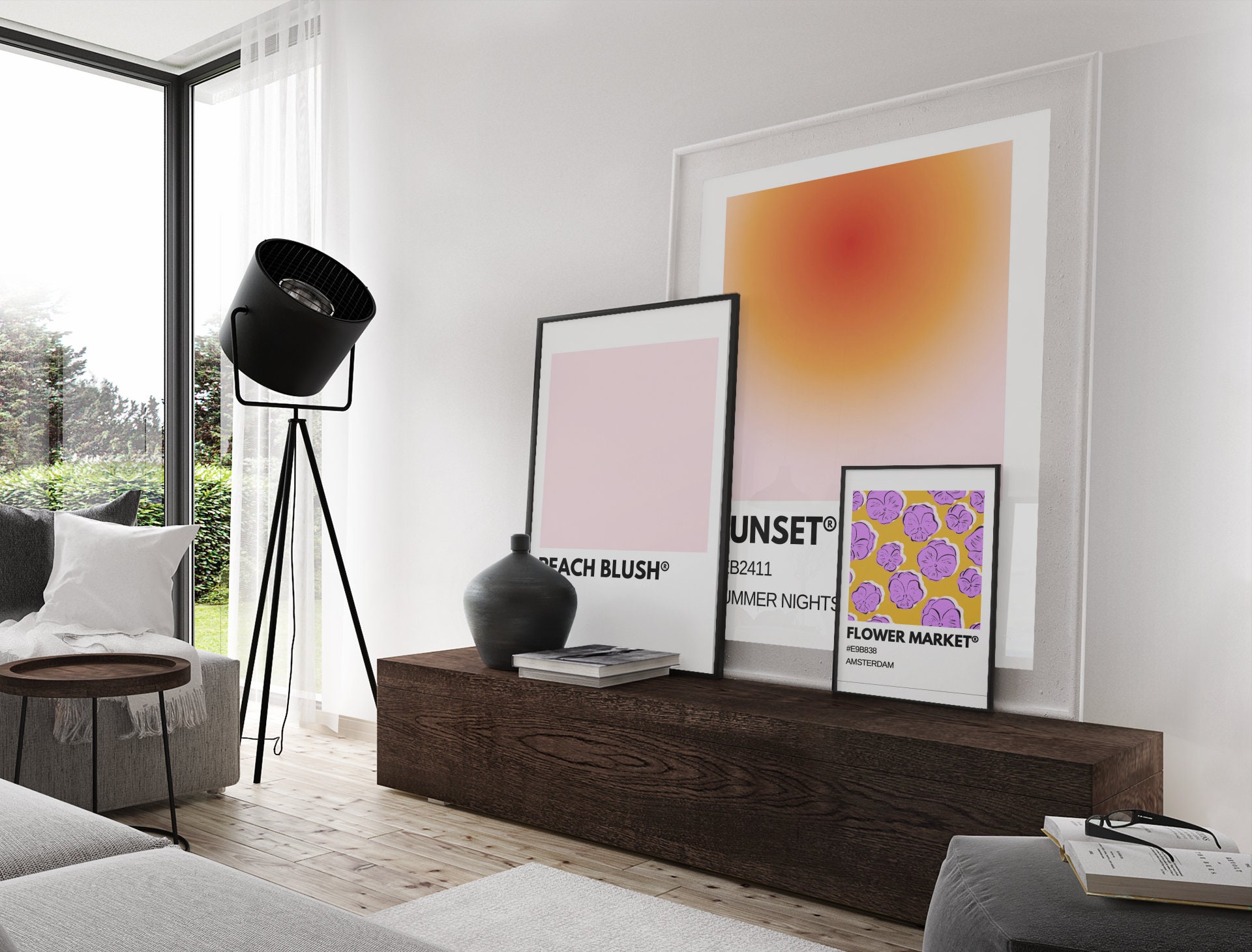 Minimalist Sunset Poster Beach Tropical Sun Wall Art Pink Sky Print ...