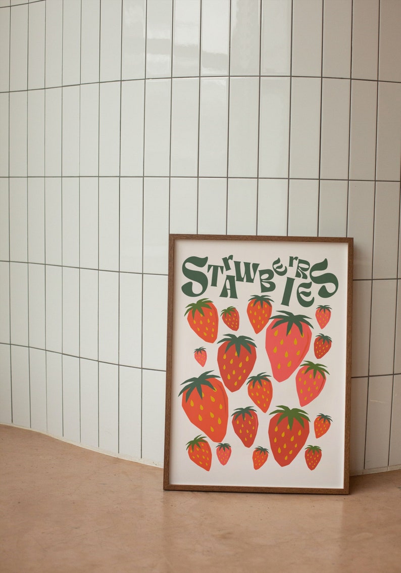Strawberries Wall Art Strawberry Poster Kitchen Decor Funky - Etsy