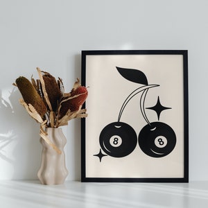 Trendy Retro 8 Ball Cherries Print, Illustration Vintage Wall Art ...