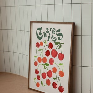 Cherries Wall Art, Cherry Poster Kitchen Decor, Funky Fruit Poster ...