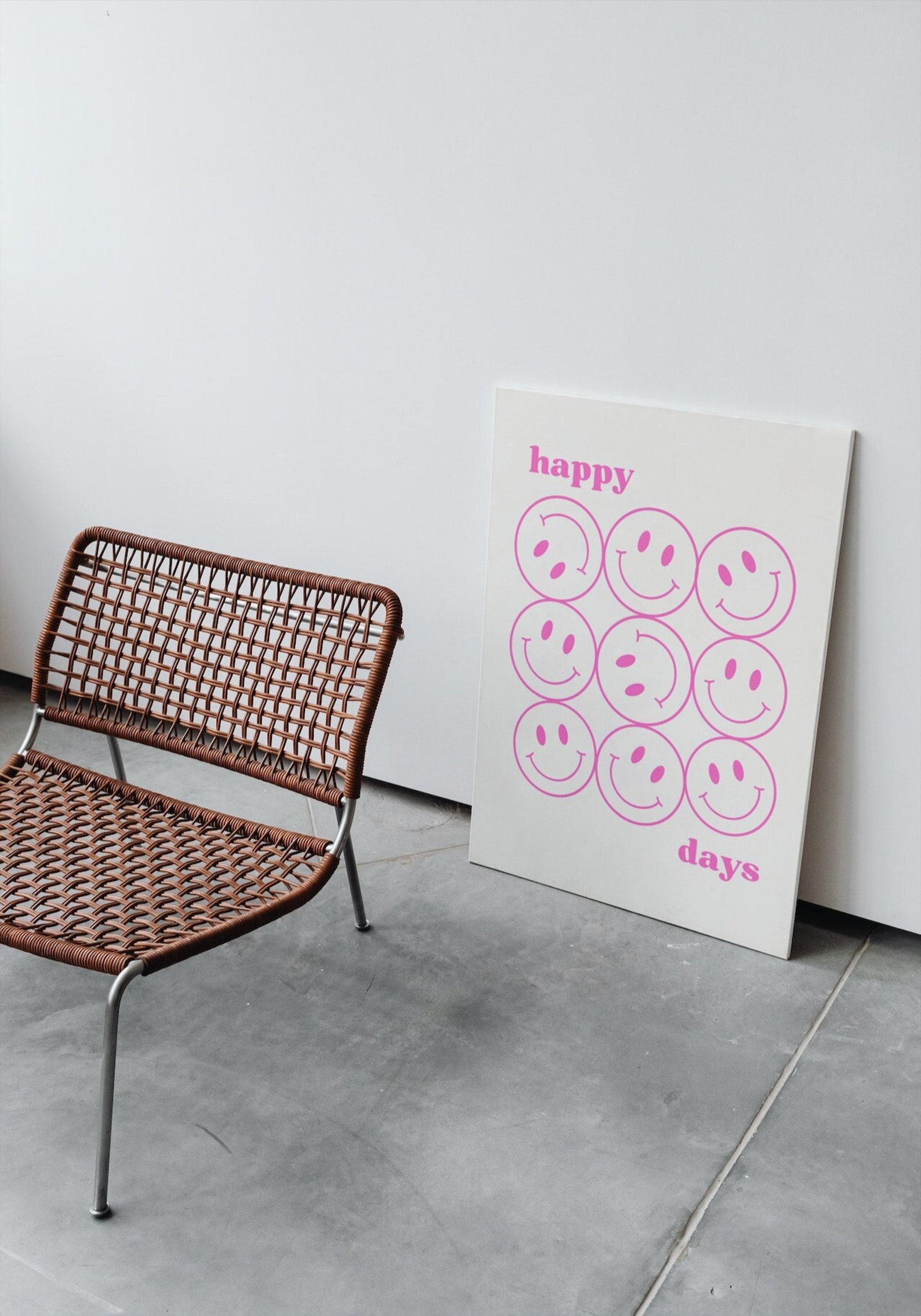 Happy Days Poster, Pink Positive Thinking Wall Art, Groovy Aesthetic ...