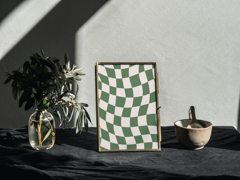 Sage Green Checkered Poster Funky Wall Art Digital Download Trendy ...