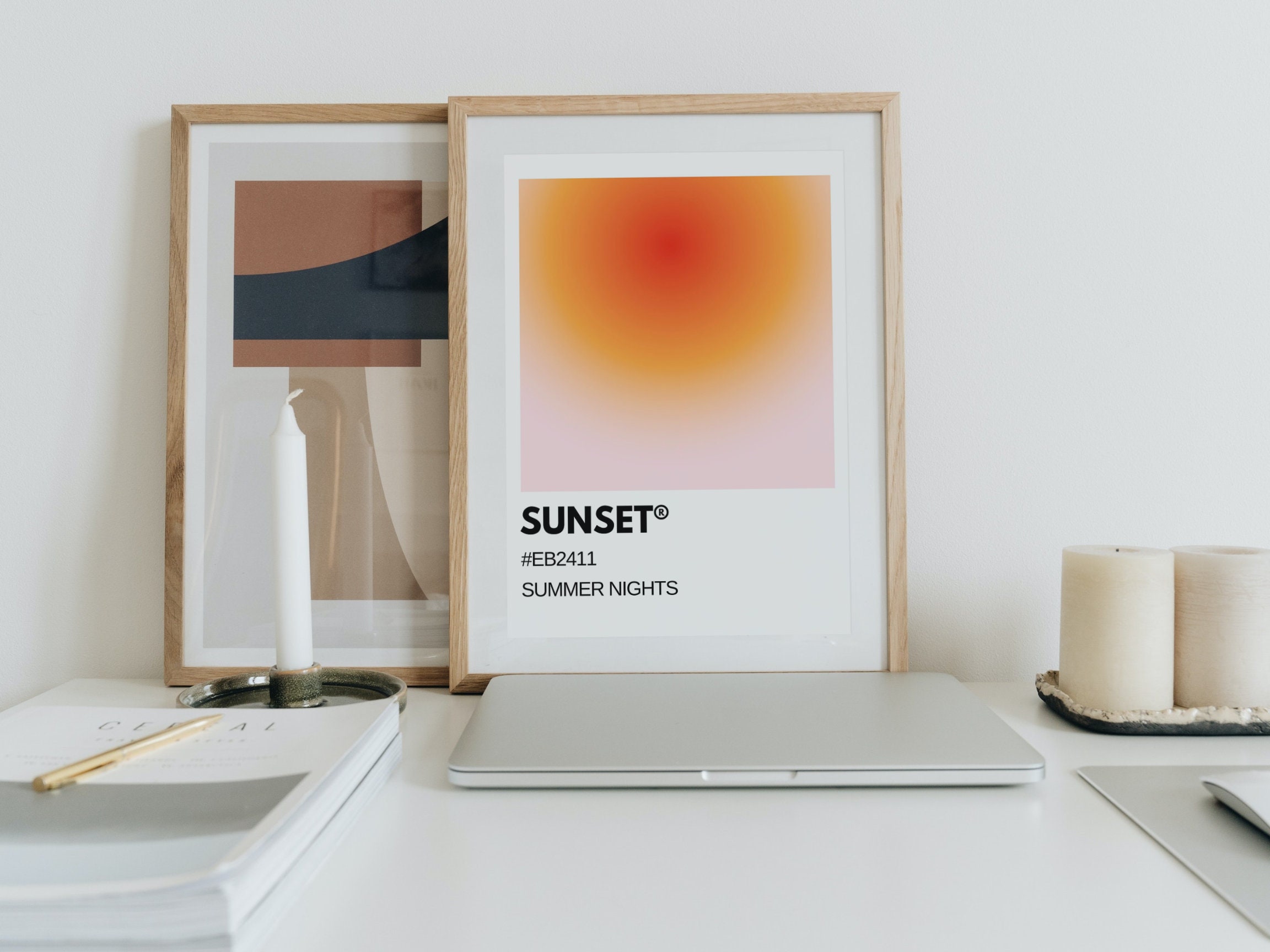 Minimalist Sunset Poster Beach Tropical Sun Wall Art Pink Sky Print ...