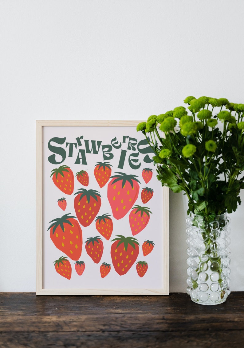 Strawberries Wall Art Strawberry Poster Kitchen Decor Funky - Etsy