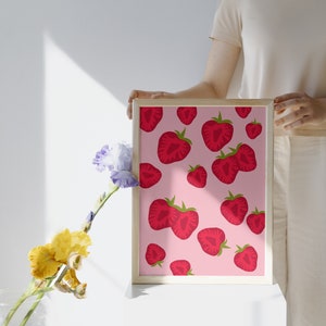 Strawberries Wall Art, Strawberry Poster Kitchen Decor, Funky Fruit ...