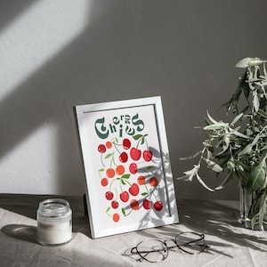 Cherries Wall Art, Cherry Poster Kitchen Decor, Funky Fruit Poster ...