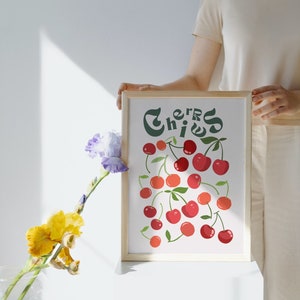 Cherries Wall Art, Cherry Poster Kitchen Decor, Funky Fruit Poster ...