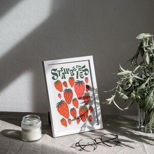 Strawberries Wall Art, Strawberry Poster Kitchen Decor, Funky Fruit ...