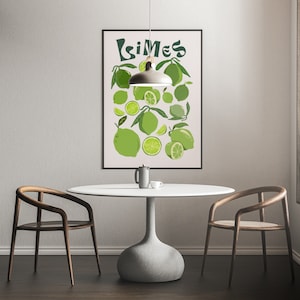 Limes Wall Art, Citrus Poster Kitchen Decor, Lime Funky Fruit Poster ...