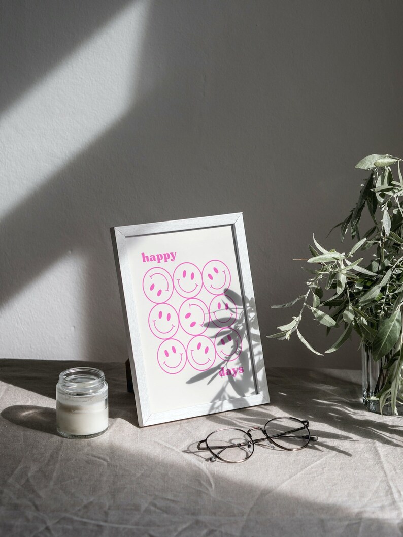 Happy Days Poster, Pink Positive Thinking Wall Art, Groovy Aesthetic ...