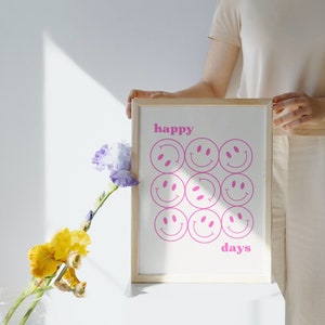 Happy Days Poster, Pink Positive Thinking Wall Art, Groovy Aesthetic ...