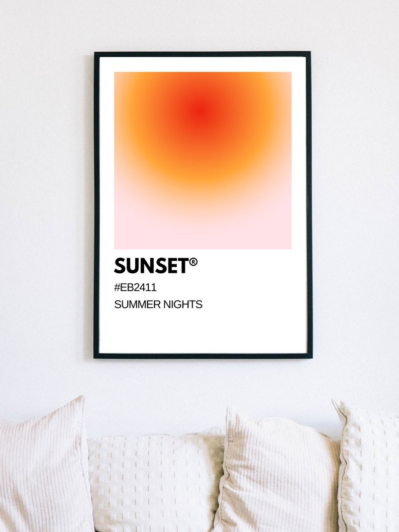 Minimalist Sunset Poster Beach Tropical Sun Wall Art Pink Sky Print ...