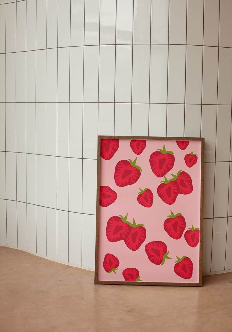 Strawberries Wall Art, Strawberry Poster Kitchen Decor, Funky Fruit ...
