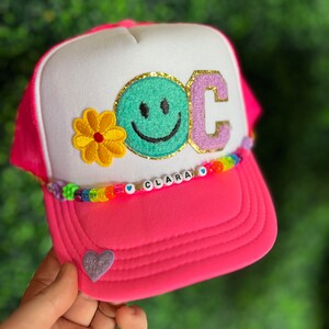 YOUTH Initial & Smiley on Mint Trucker Hat With Custom Chain Snap-back ...