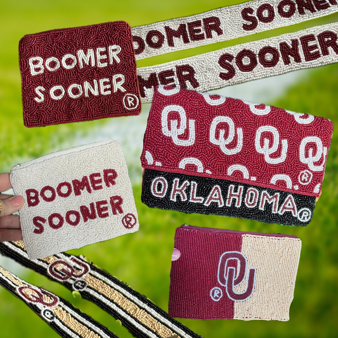 Boomer Sooner Oklahoma University Gameday Beaded Purse Strap Coin Purse ...