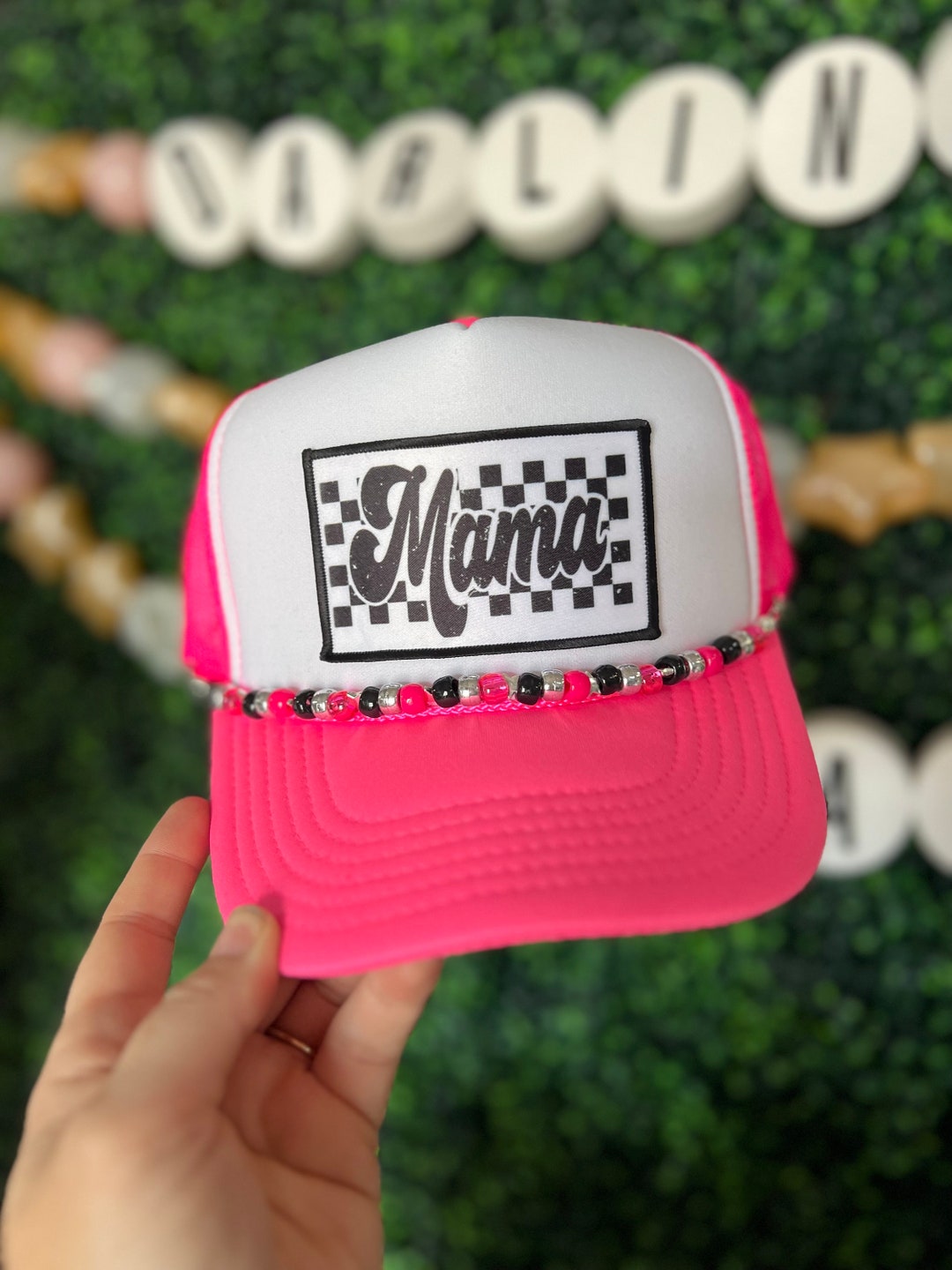 Checkered Mama Trucker Hat With Custom Chain Snap-back Otto Ball Cap - Etsy