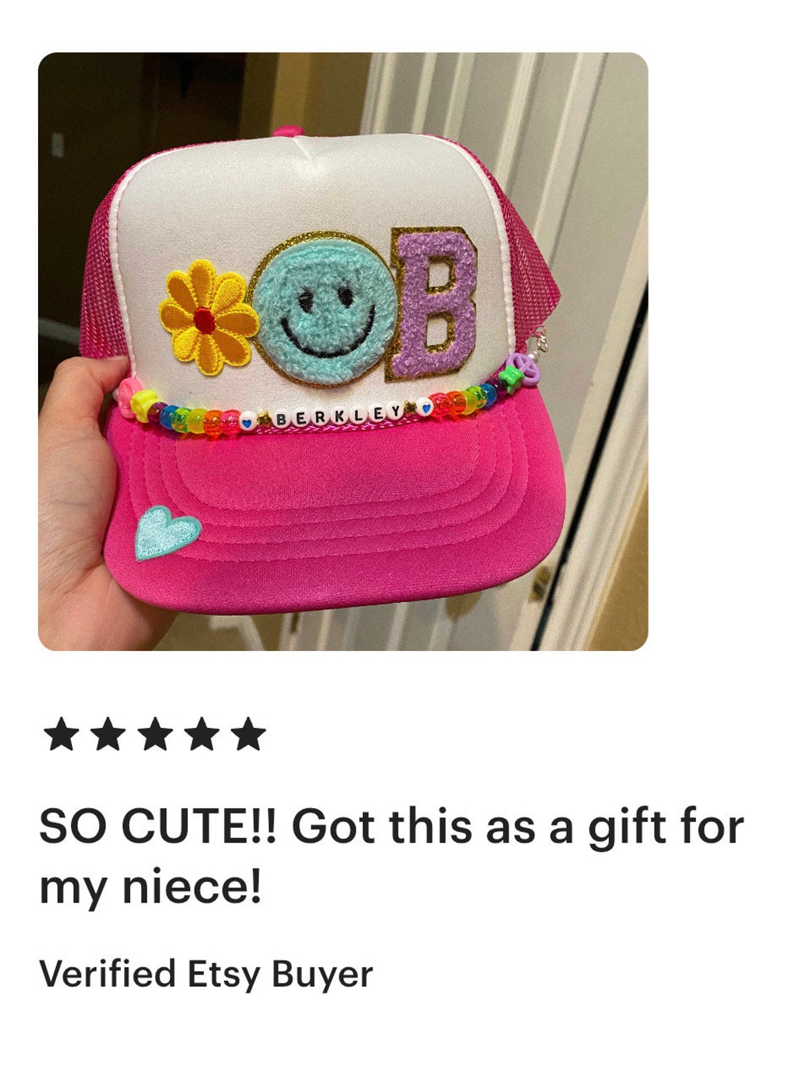 YOUTH Initial & Smiley on Mint Trucker Hat With Custom Chain Snap-back ...