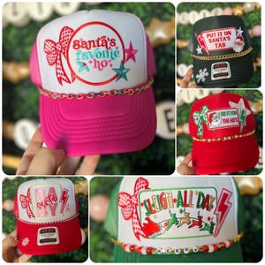 Sleigh All Day Christmas Trendy Funny Trucker Hat With Custom Gold ...