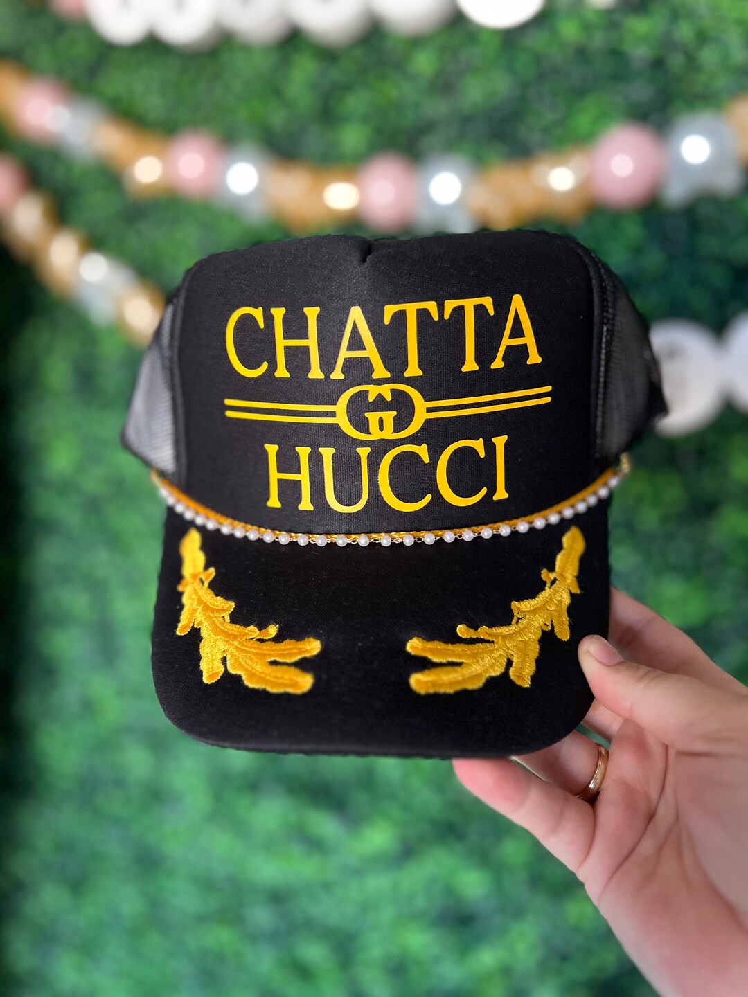 Chattahoochie Trucker Hat With Pearl Chain Lake Beach River Bougie Babe ...