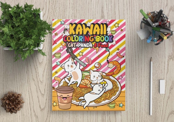 Kawaii Coloring Book: Kawaii Cat Panda & Foods. | Etsy