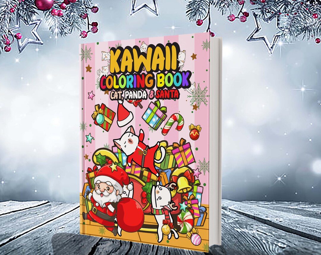 Kawaii Coloring Book: Kawaii Cat, Panda & Santa for Christmas - Etsy