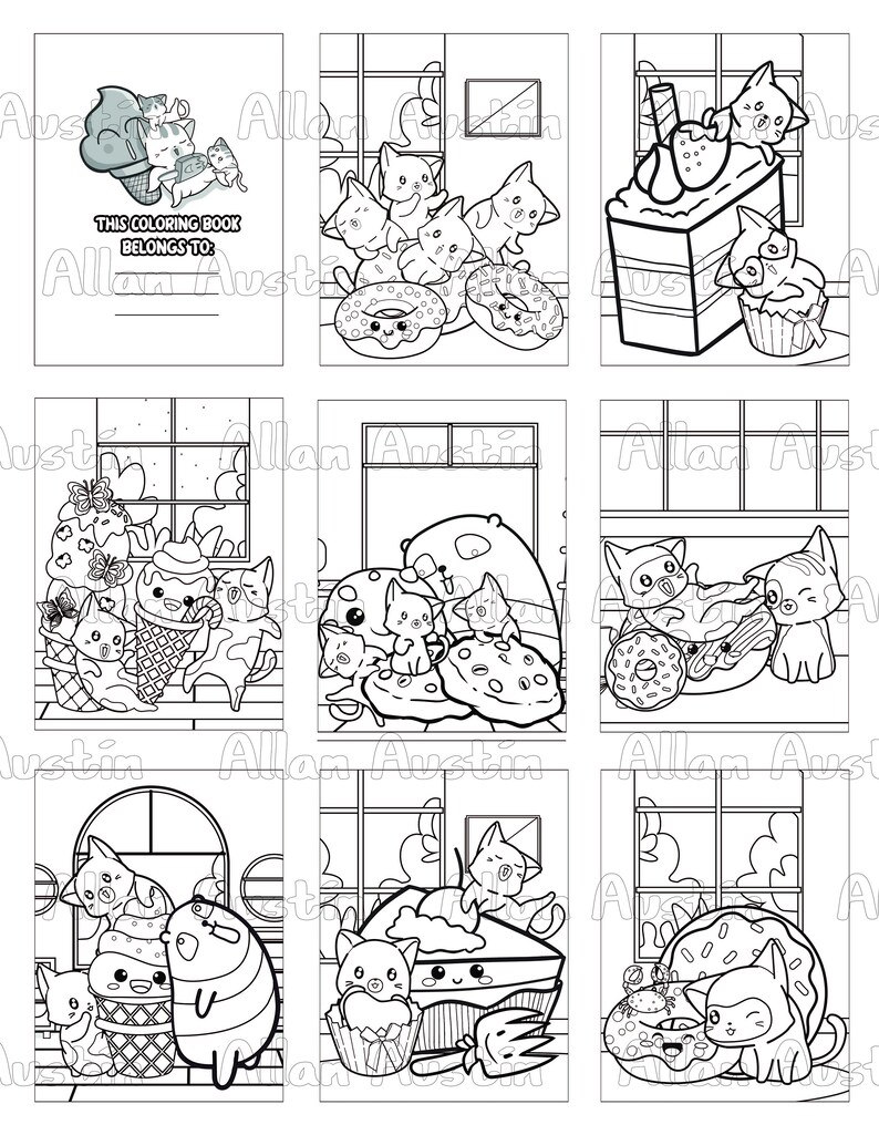 Kawaii Coloring Book: Kawaii Cat, Panda & Desserts - Etsy