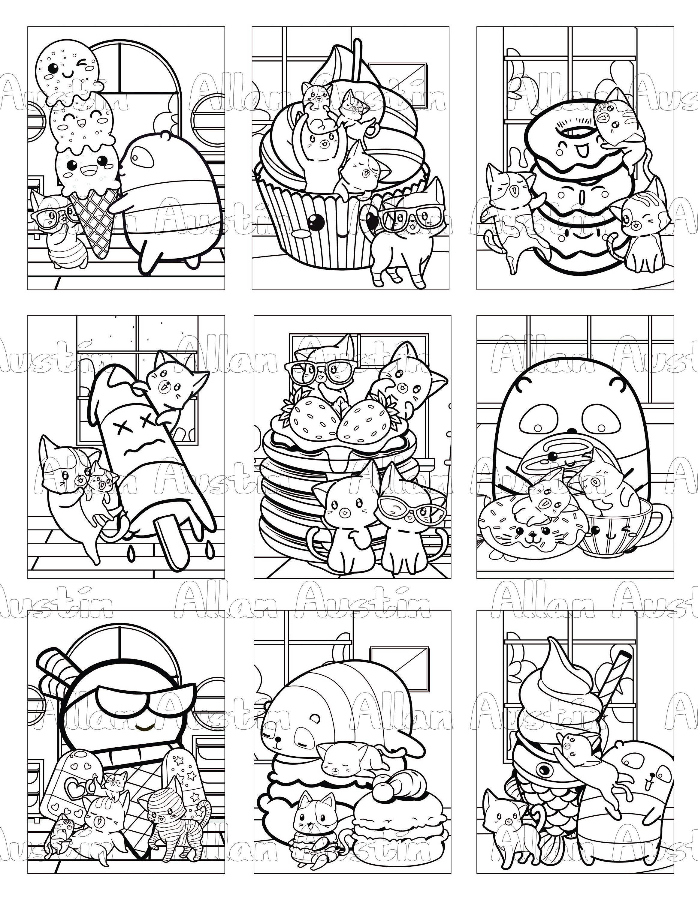 Kawaii Coloring Book: Kawaii Cat, Panda & Desserts - Etsy