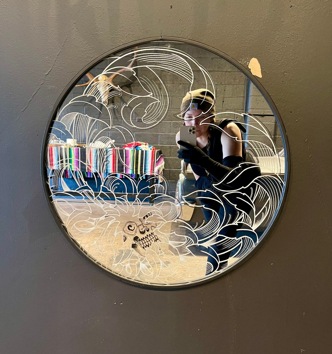 Hand Engraved Mirror, Spider Mum Wall Art, Handmade Etched Glass ...