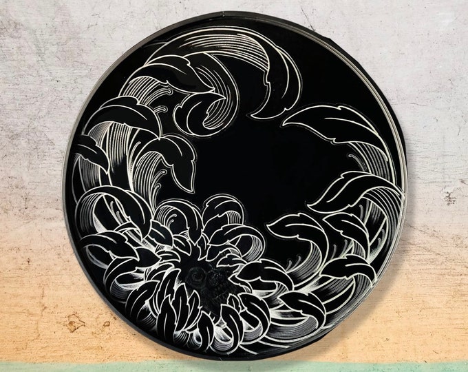 Hand Engraved Mirror, Spider Mum Wall Art, Handmade Etched Glass ...