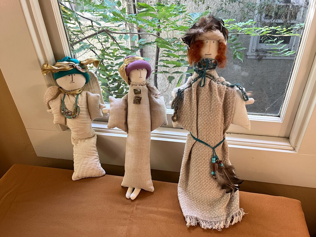 Handmade Folk Art Angel Cloth Doll Trio, 3 Cloth Angel Dolls With ...