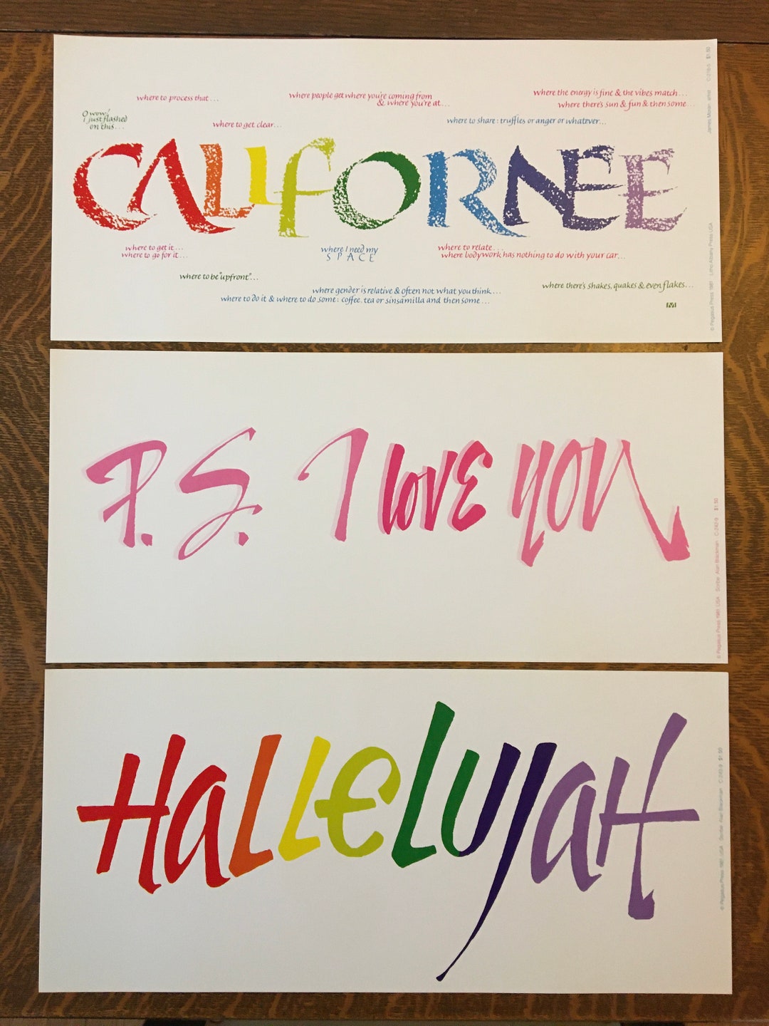 Vintage Calligraphy Wall Art: Californee, P.S. I Love You, Hallelujah ...