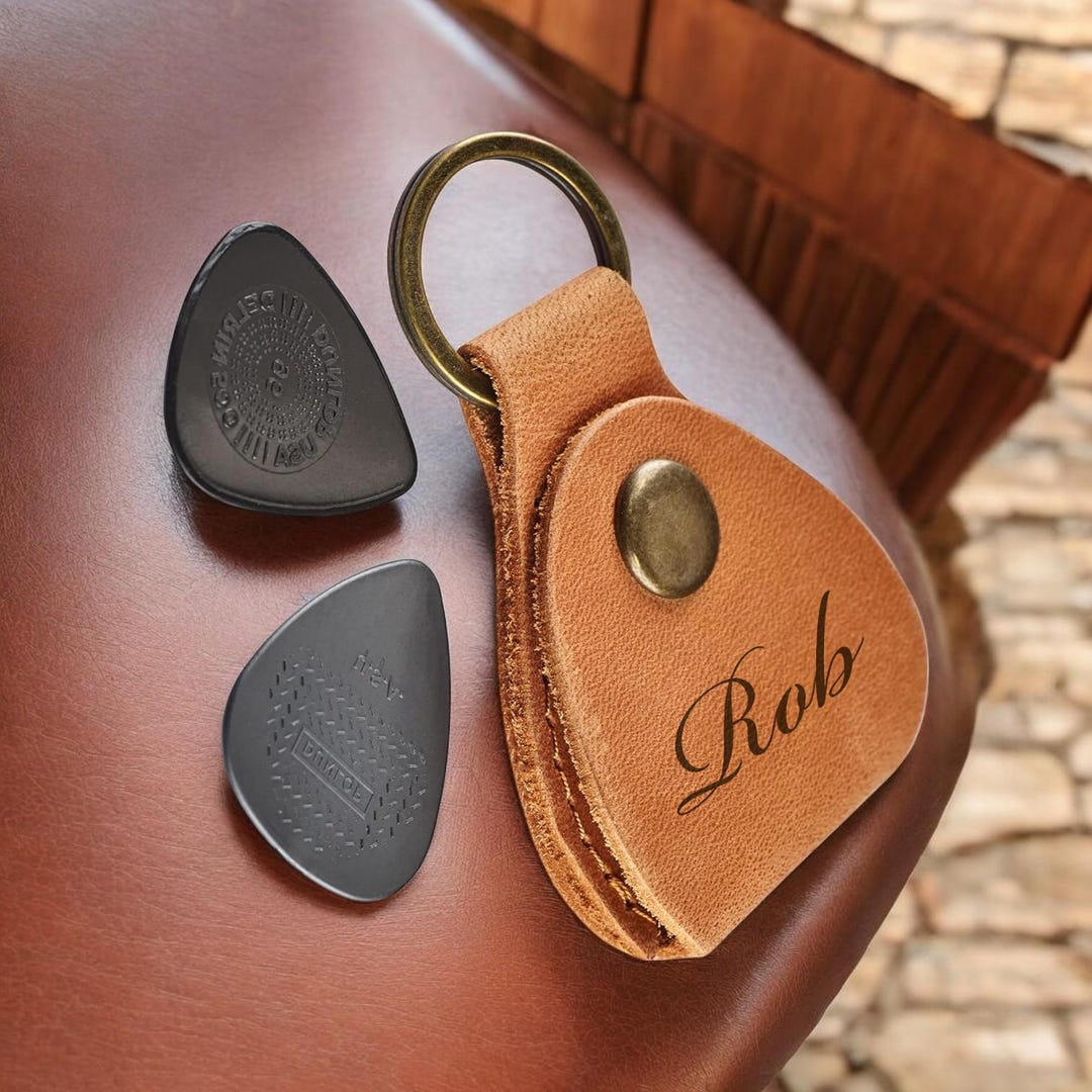 Personalized LEATHER GUITAR PICK Holder Case Keychain Guitarist ...