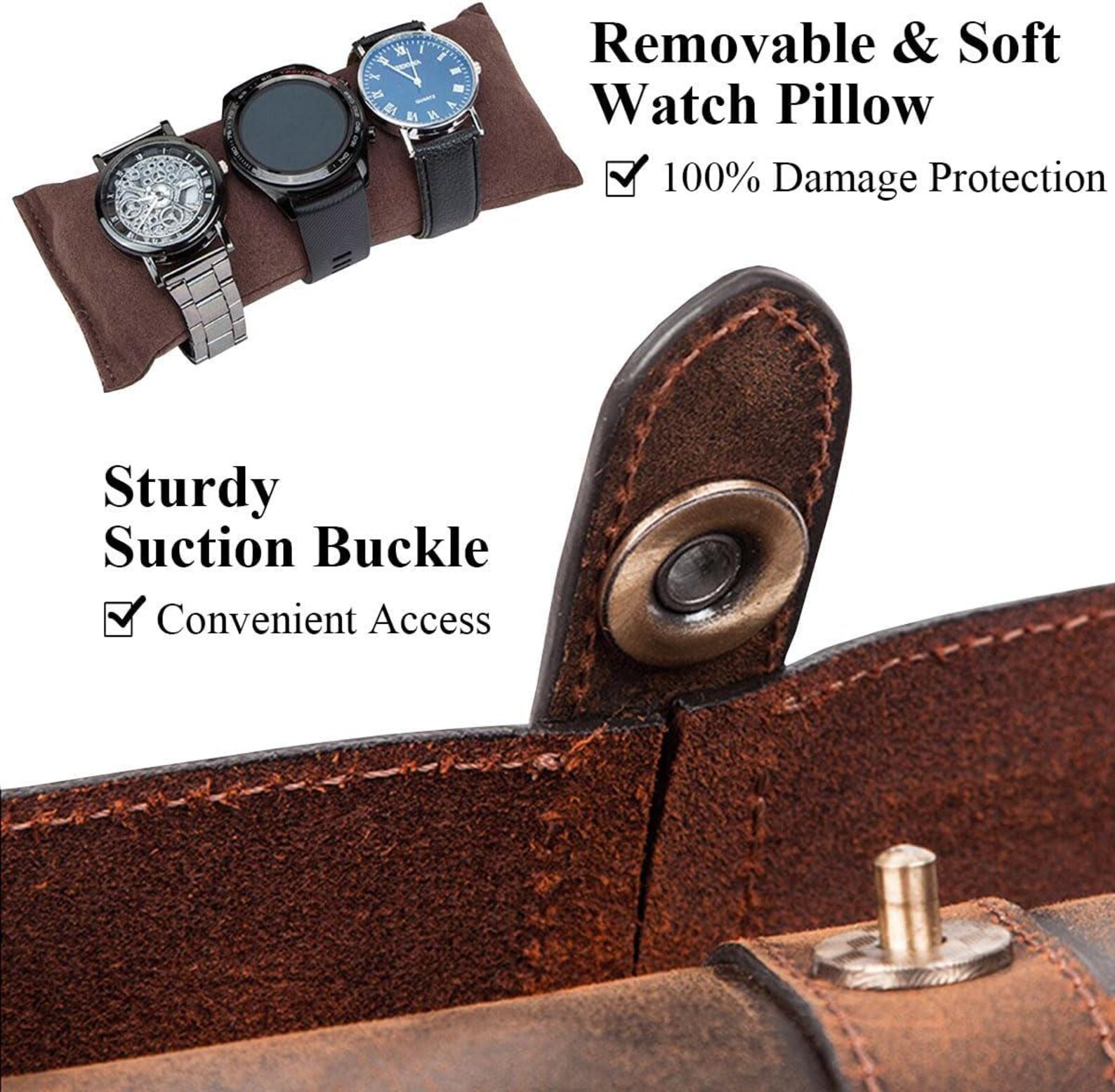 Personalized LEATHER 3 WATCH ROLL for Men Box Case Organizer Husband ...