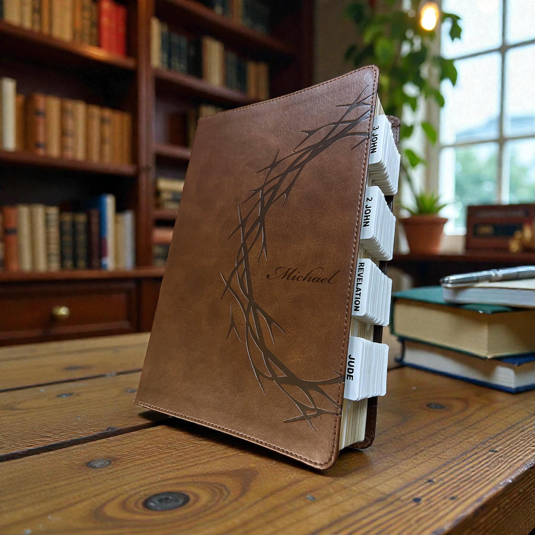 Personalized Brown KJV TABBED BIBLE With Tabs Christian Birthday Gift ...