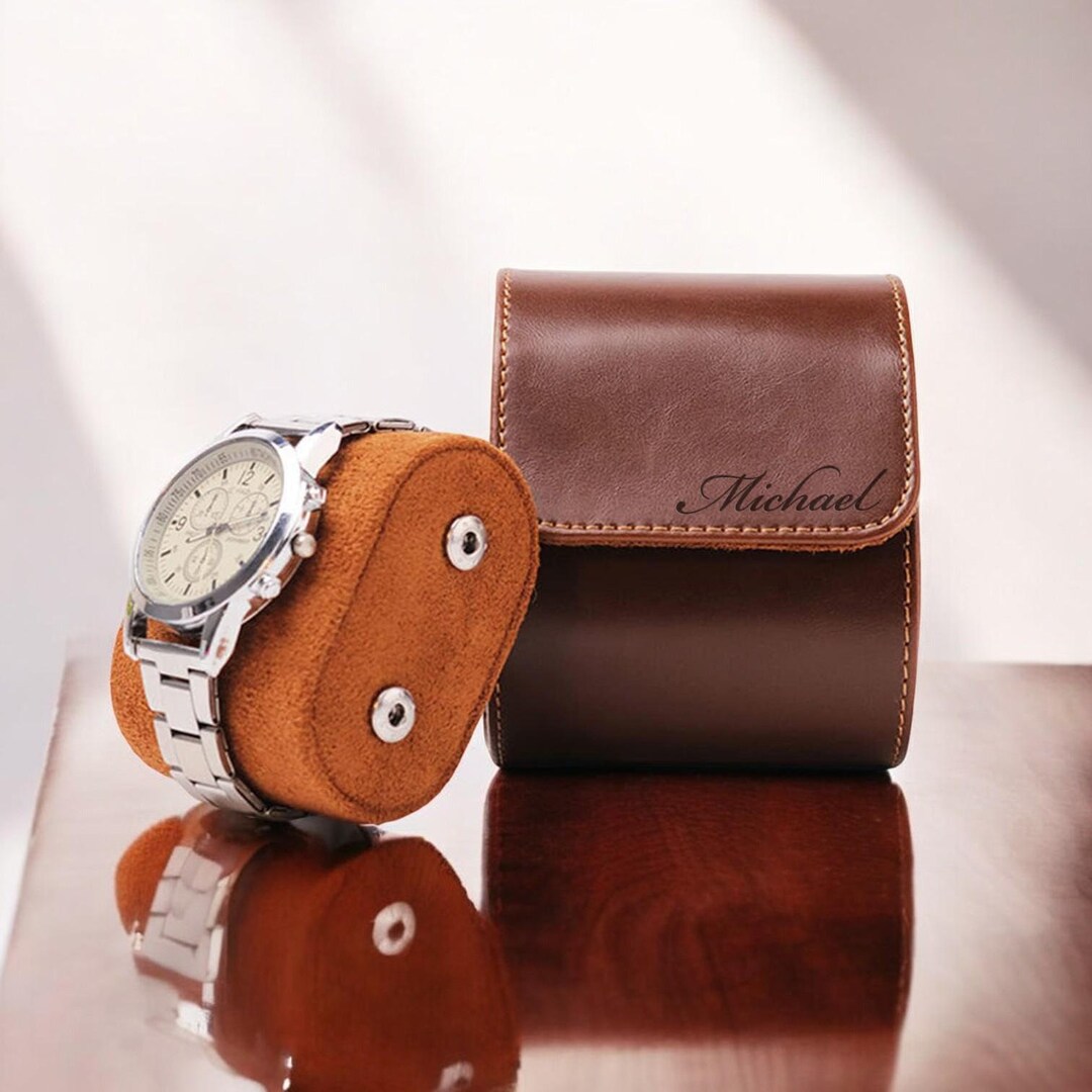 Personalized LEATHER WATCH CASE for Men Travel Roll Box Display ...