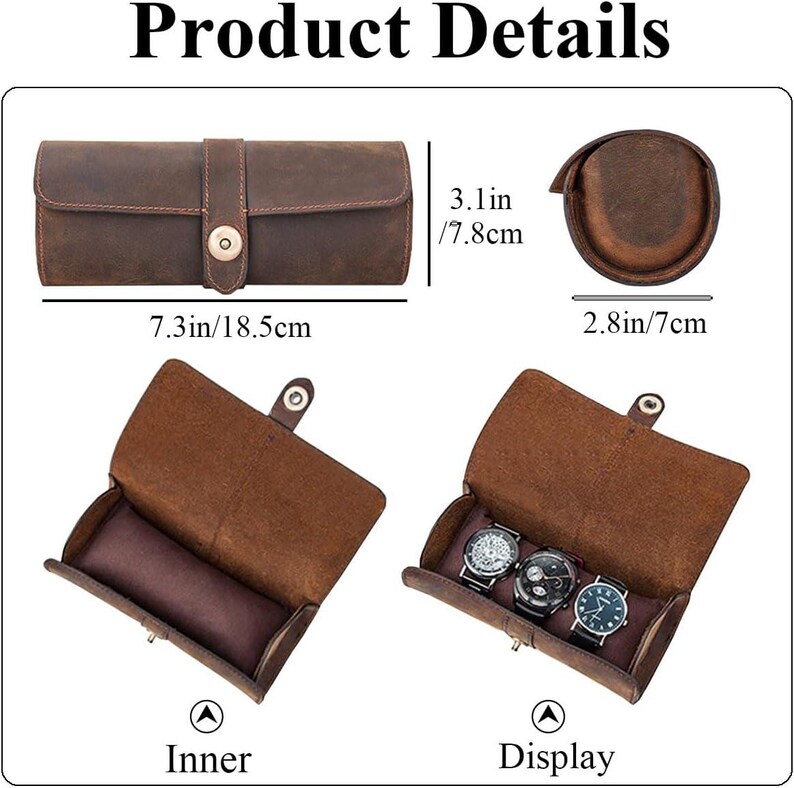 Personalized LEATHER 3 WATCH ROLL for Men Box Case Organizer Husband ...