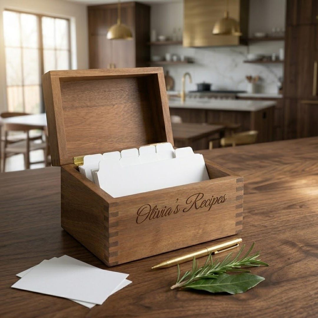 Personalized Wood RECIPE BOX Card Holder Housewarming Home Cooking ...