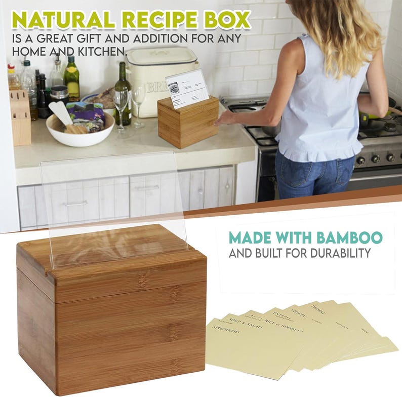 Personalized BAMBOO RECIPE BOX Card Holder Housewarming Home Cooking ...